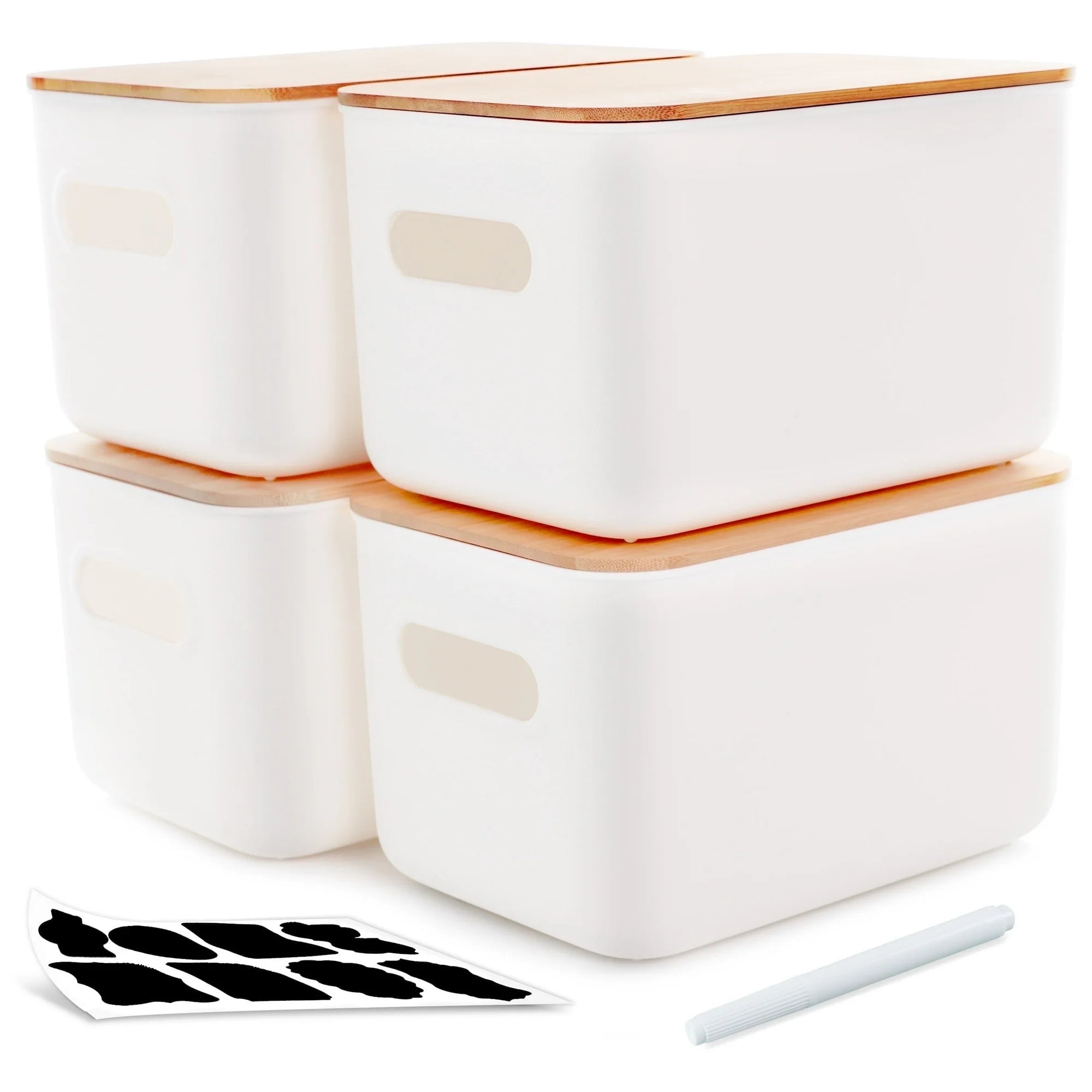 Stackable Storage Bin with Bamboo Lids 4 Pack 10" x 7" x 6" – Raoch Trader